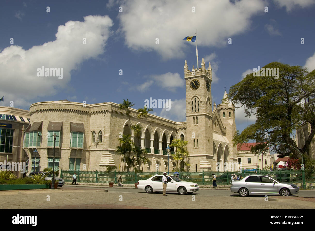 View of Parliament building across from Heroes Square in Bridgetown ...