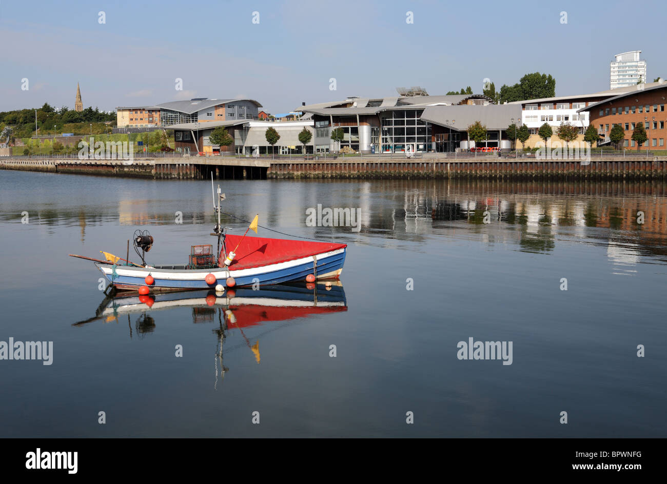 Traditional fishing coble "Pastures" moored on the river Wear with the ...