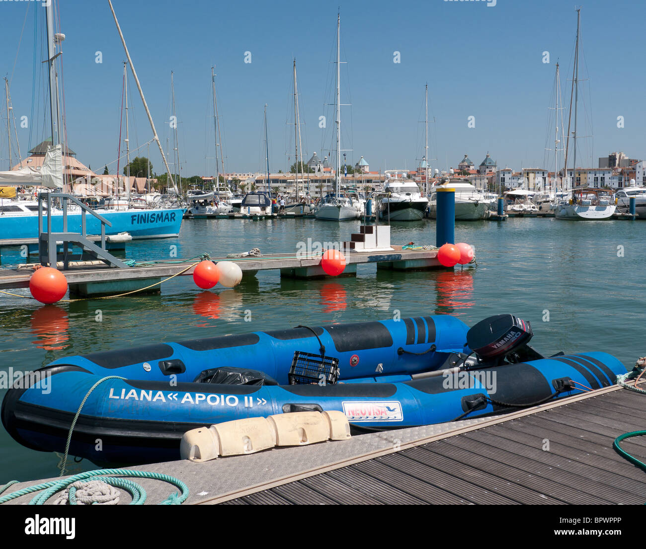 Inflatable rubber speedboat in Vilamoura Marine, Algarve, Portugal ...