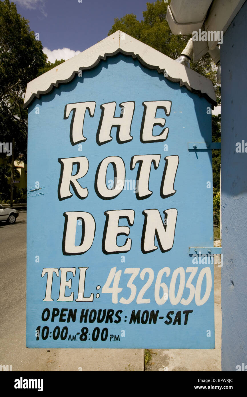 Sign for The Roti Den restaurant where they serve delicious freshly ...