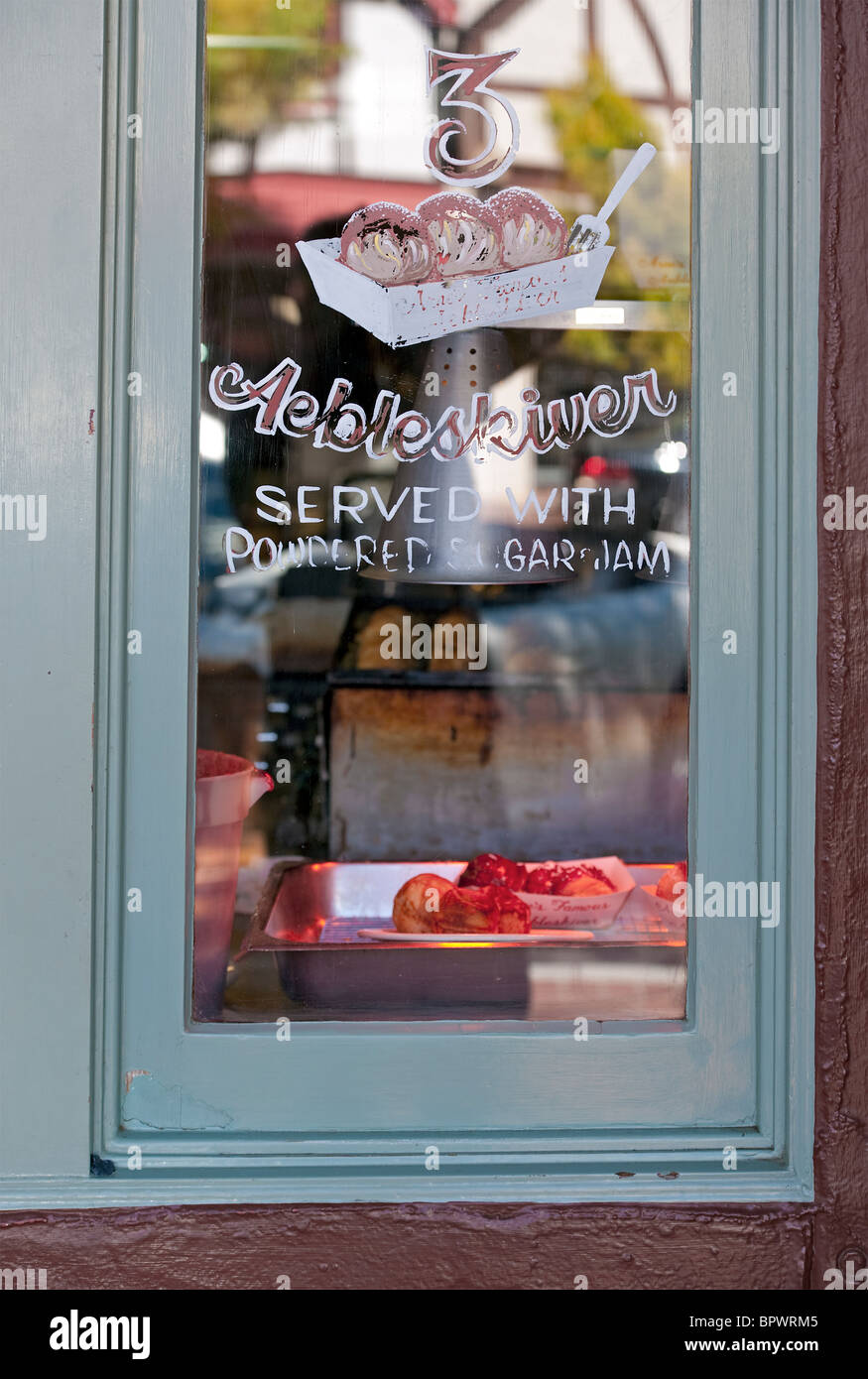 Aebleskiver fast food window Stock Photo - Alamy