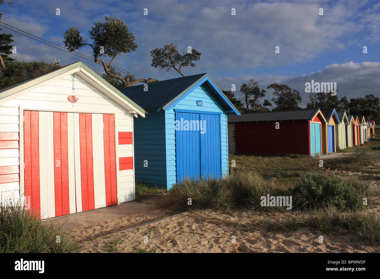 COLOURFUL TIMBER BEACH HOUSES MORNINGTON PENINSULA VICTORIA AUSTRALIA ...