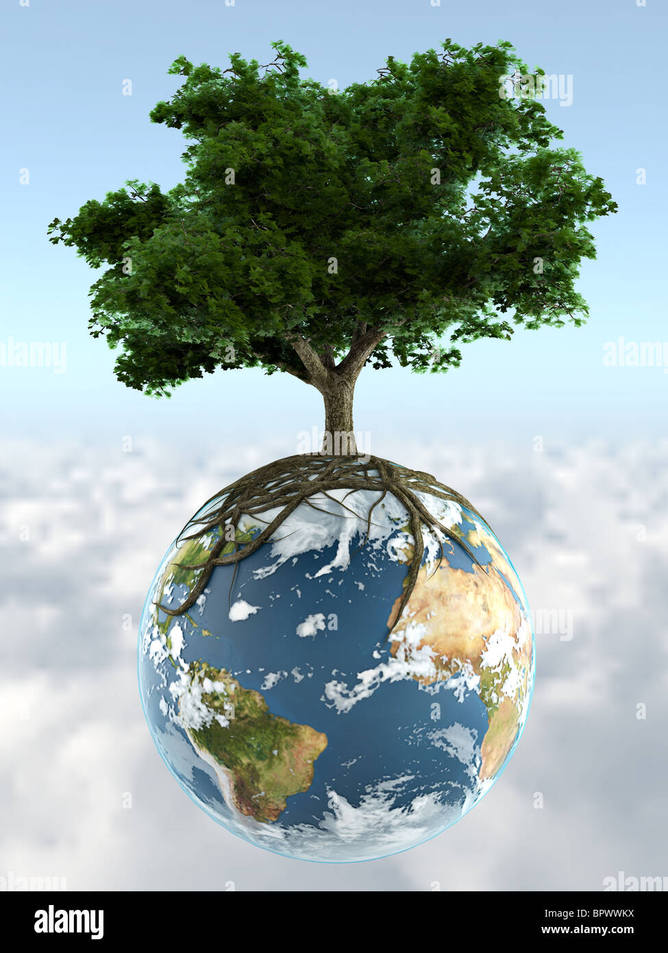 3d render of a tree growing on top of planet earth, whit clipping path ...