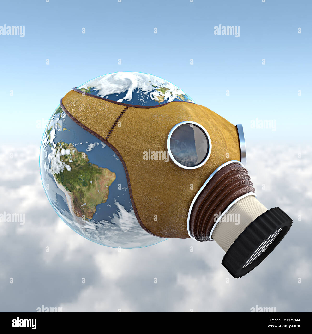 3d render of the planet earth with an anti gaz mask, with clipping path ...