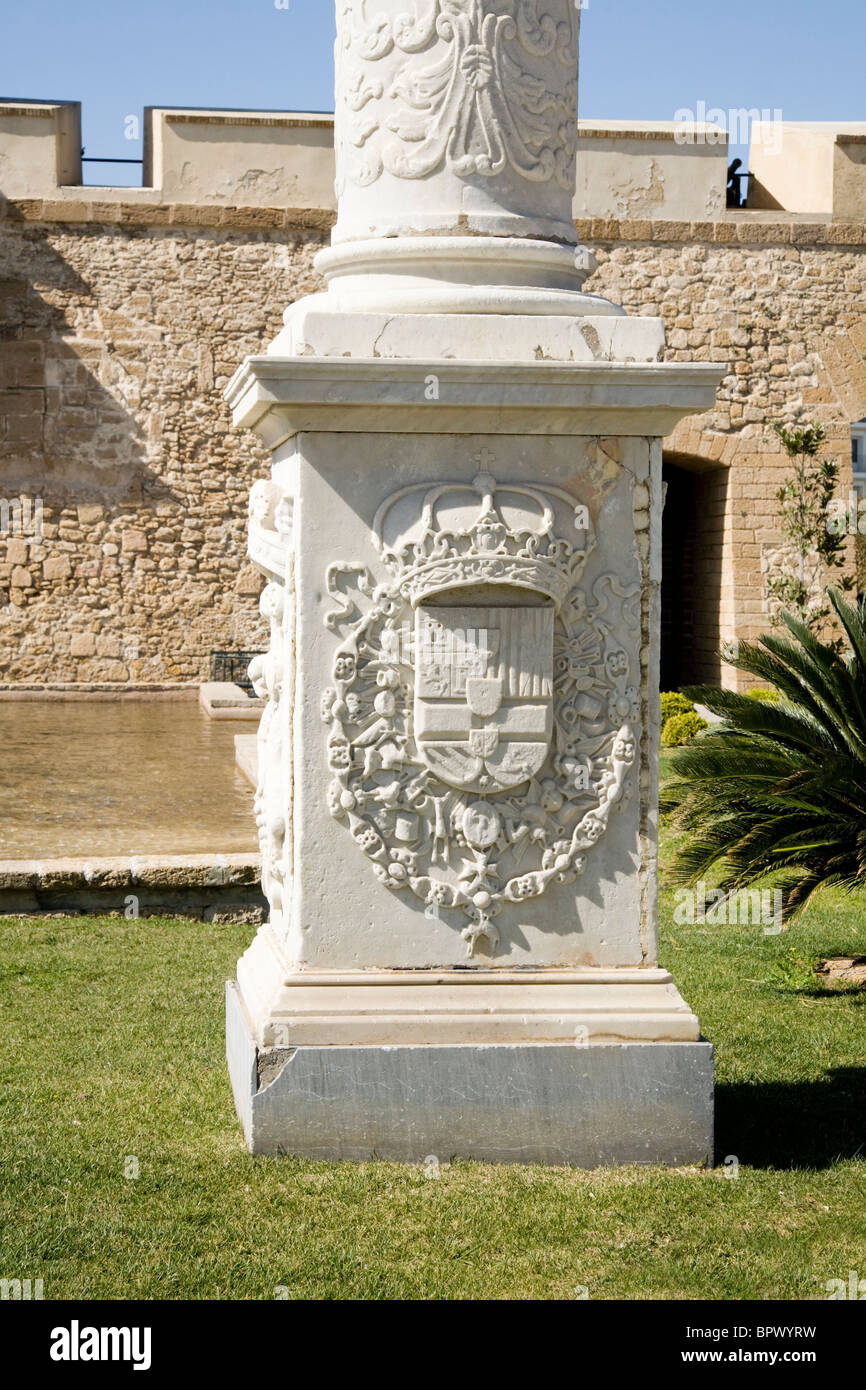 Base of monument / column at the entrance to the old city of Cadiz in ...