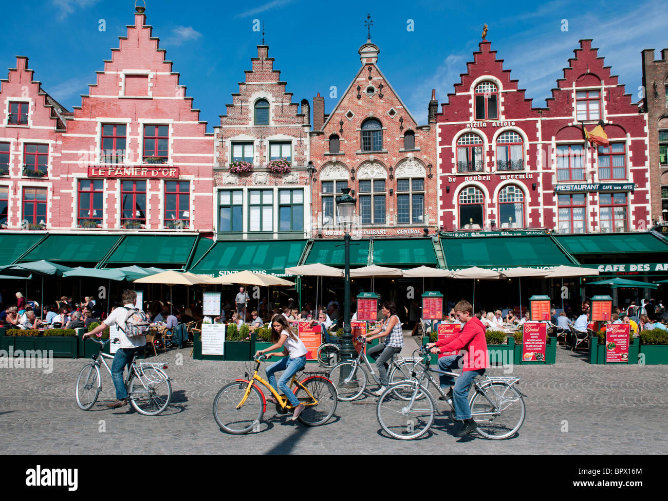 Row of ornate historic buildings and restaurants in Market Square in ...
