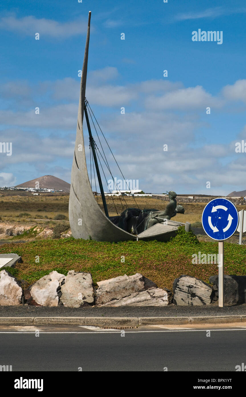 dh PUERTO CALERO LANZAROTE Sailors small boat yacht sailing statue on ...