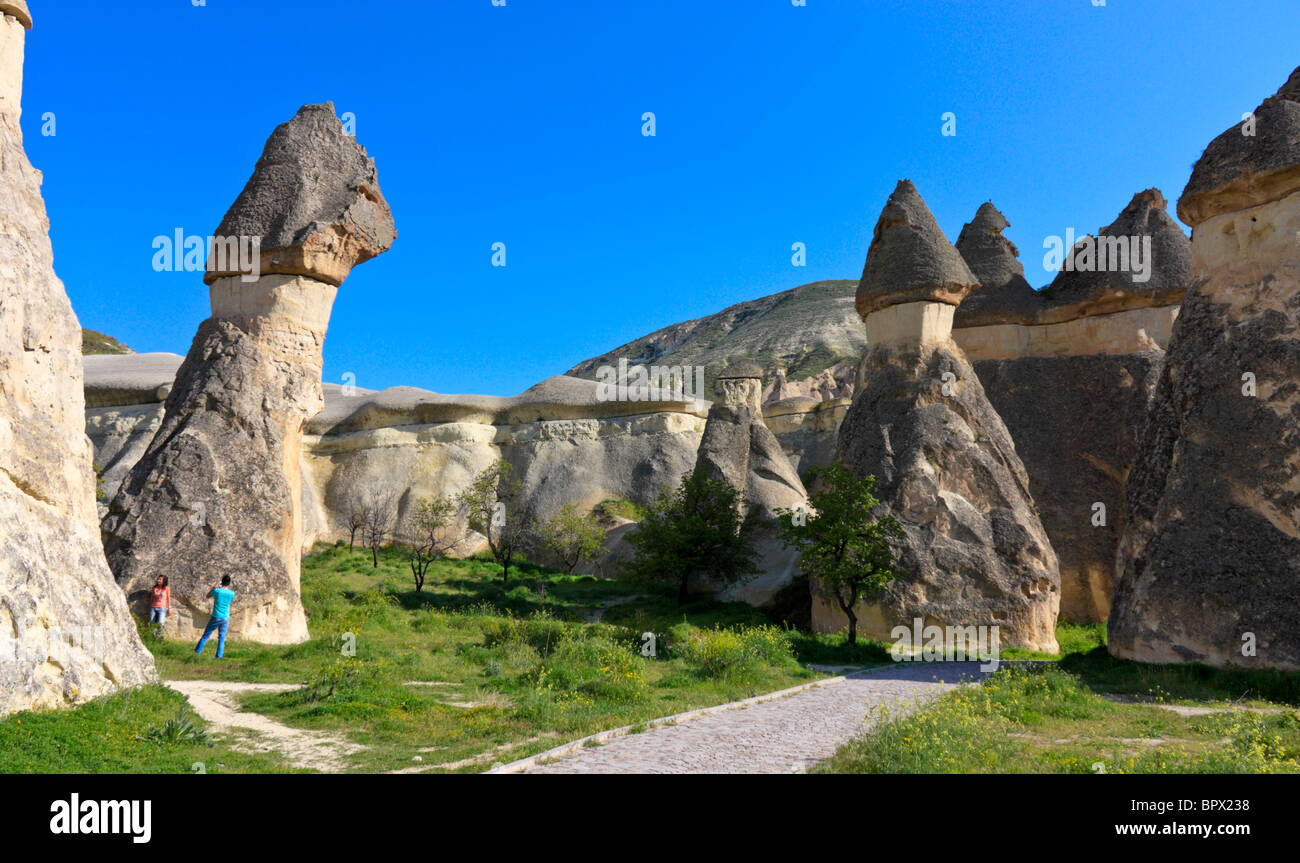 Volcanic Tuff Pillars near Goreme and Uchisar, Cappadocia, Turkey Stock ...