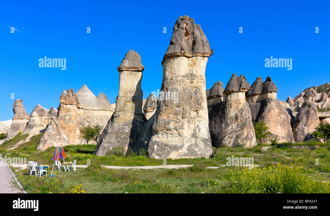 Volcanic Tuff Pillars near Goreme and Uchisar, Cappadocia, Turkey Stock ...