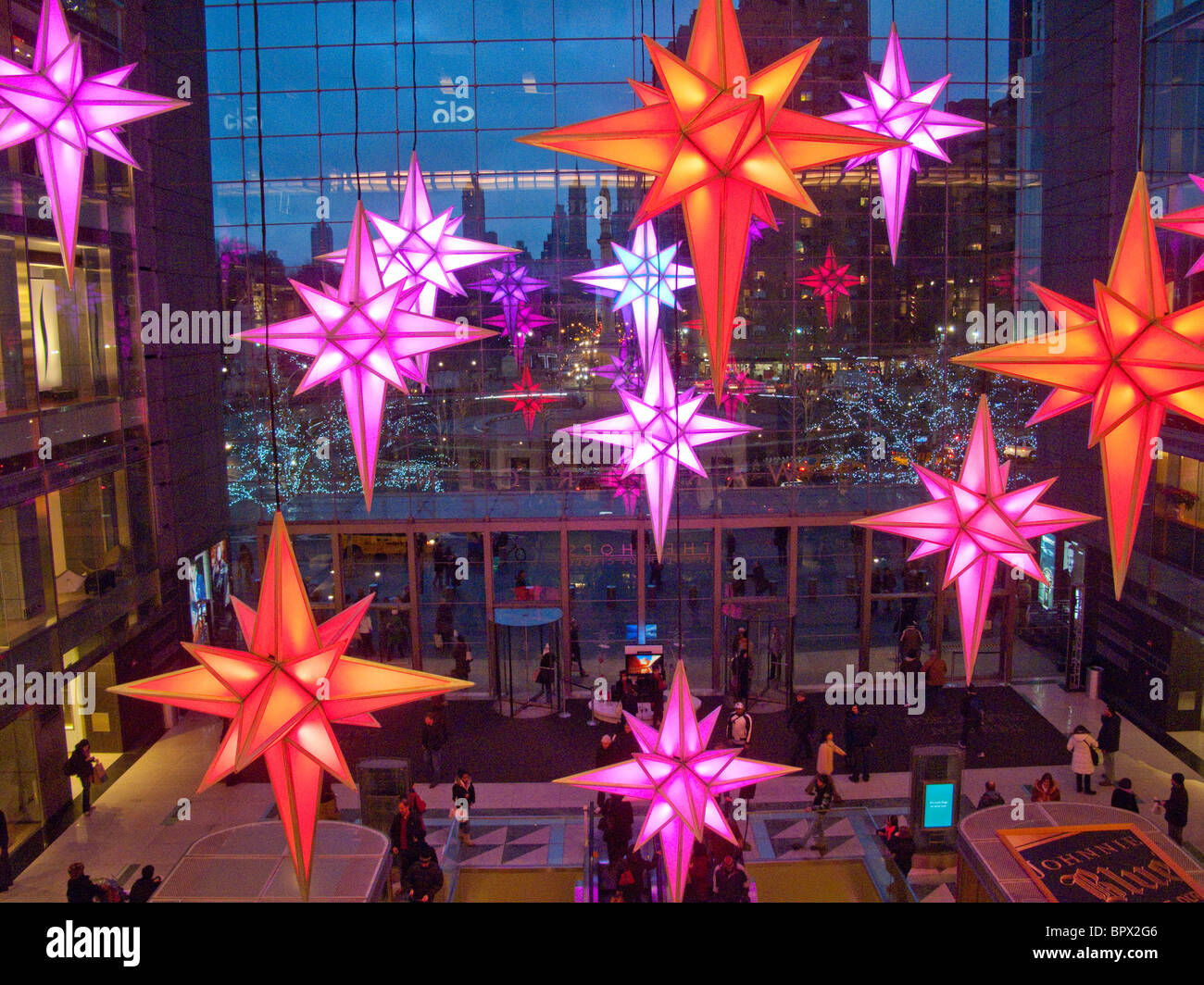 Holiday stars Time Warner building Stock Photo - Alamy