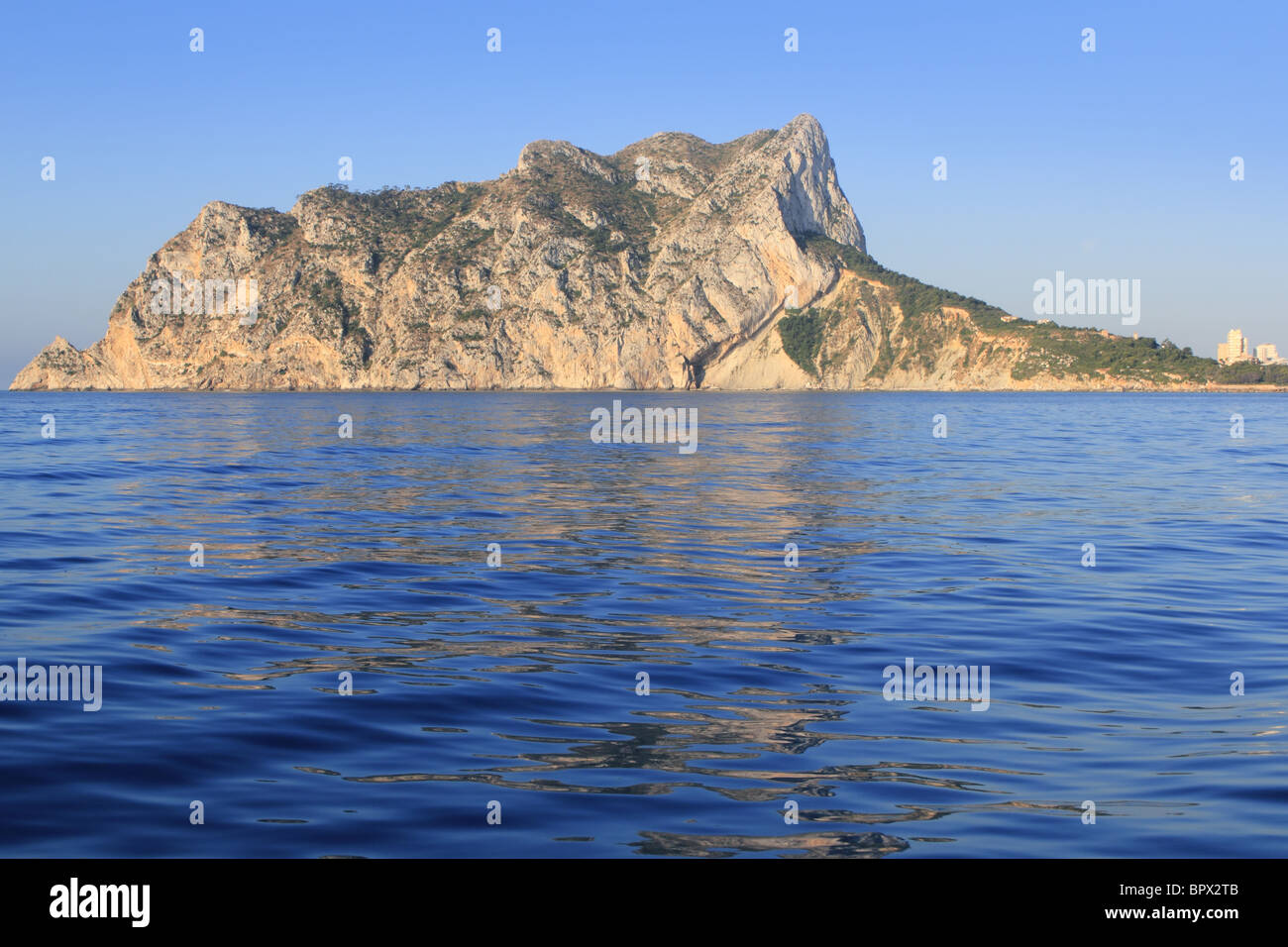 Ifach Penon mountain in Calpe from blue sea in Alicante province Spain ...
