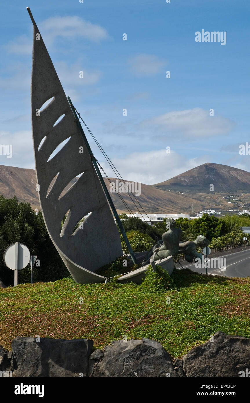 dh PUERTO CALERO LANZAROTE Sailors small boat yacht sailing statue on ...