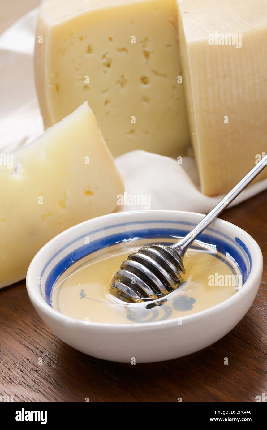 sheep milk cheese with honey Stock Photo - Alamy