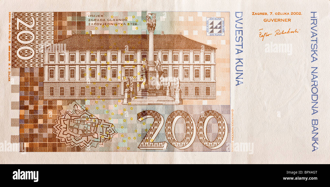 Image of Zgrada Glavnog in Osijek on the back side of a croatian 200 ...