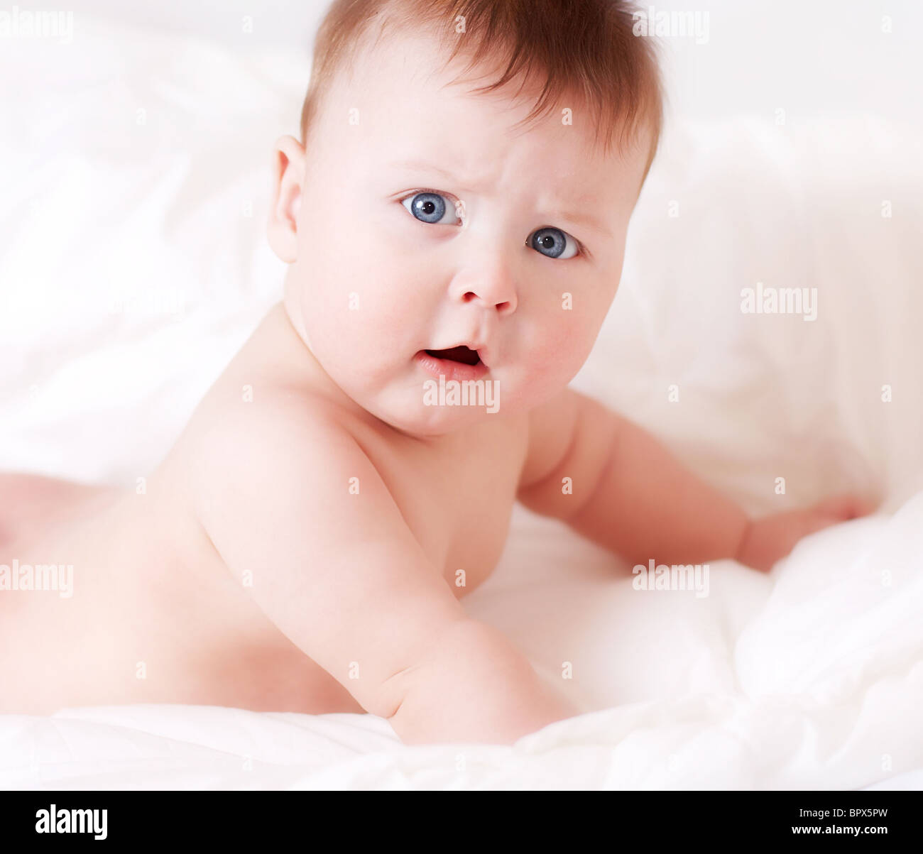 close up of serious baby boy on white background Stock Photo - Alamy