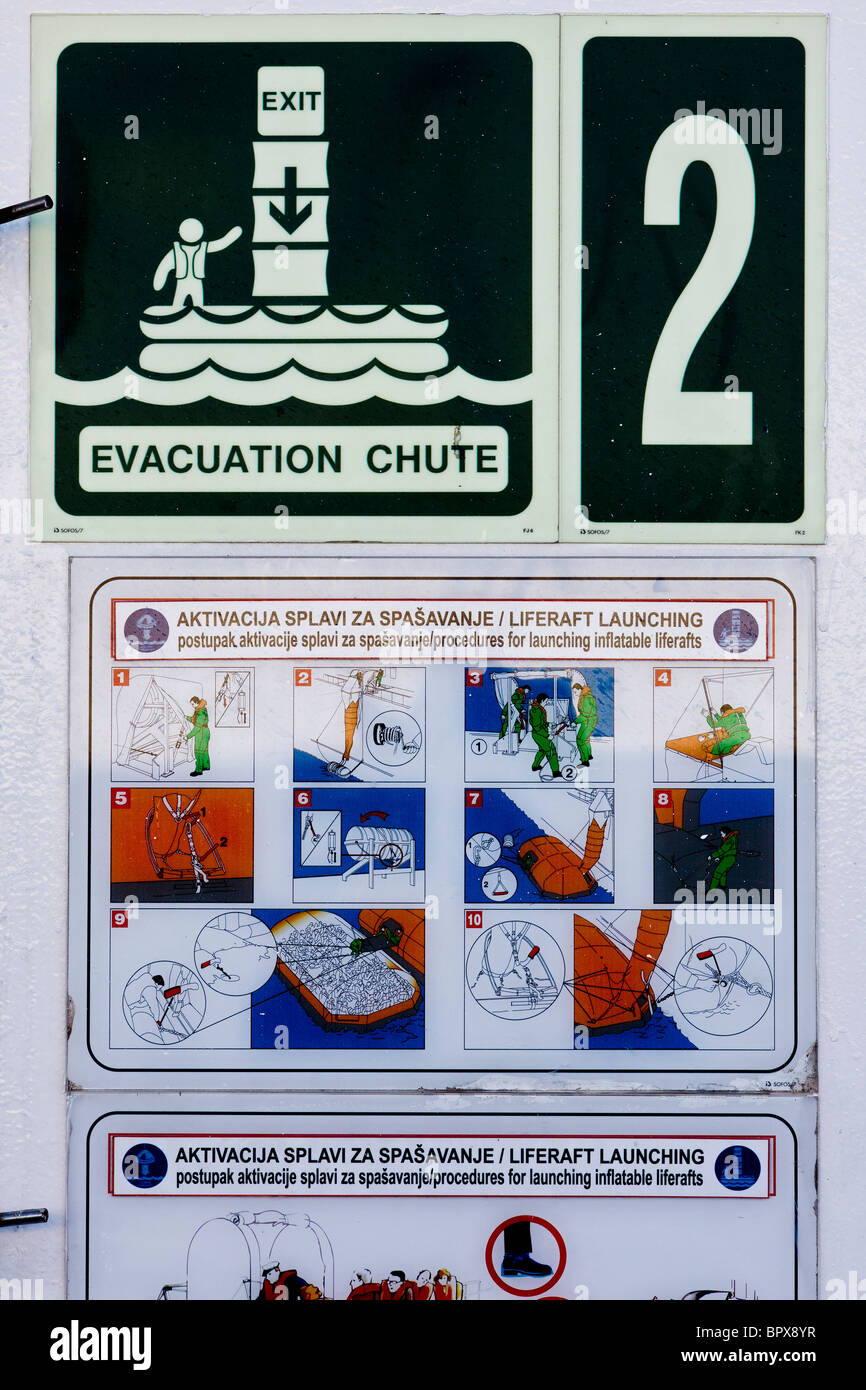 Sign with safety instructions on a croatian Jadrolinija ferry Stock ...