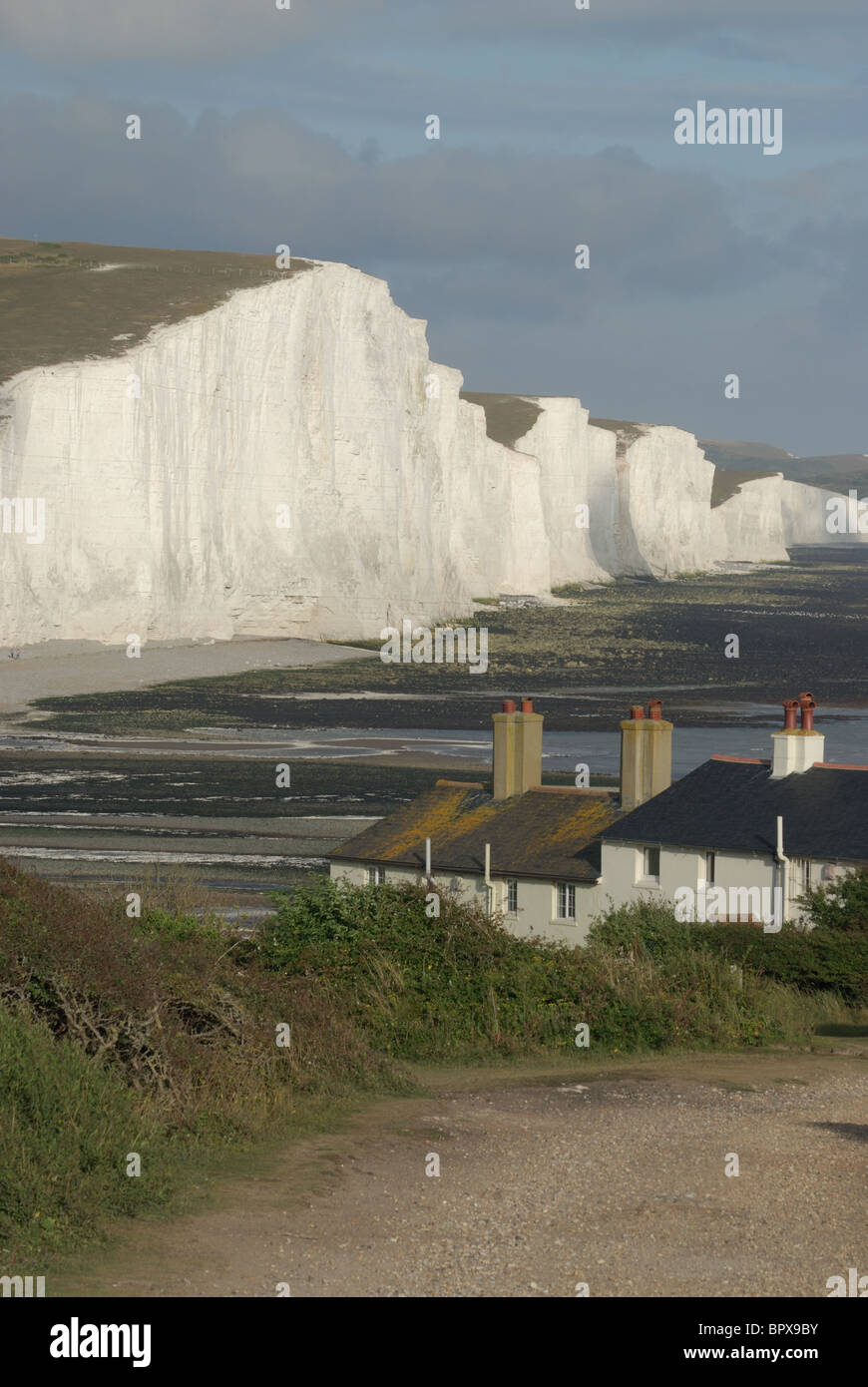 Famous chalk cliffs, the Seven Sisters from seaford head, East sussex ...