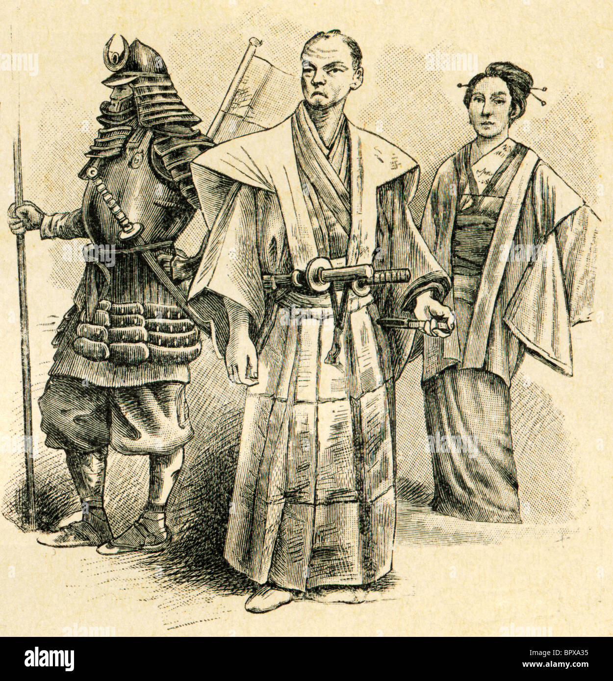 ancient Japanese warrior, an officer and a lady Stock Photo - Alamy