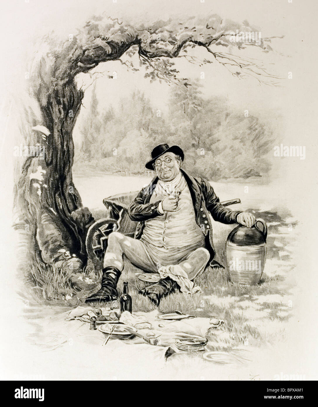 Mr. Pickwick at the picnic at Dingly Dell. From the Pickwick Papers by ...