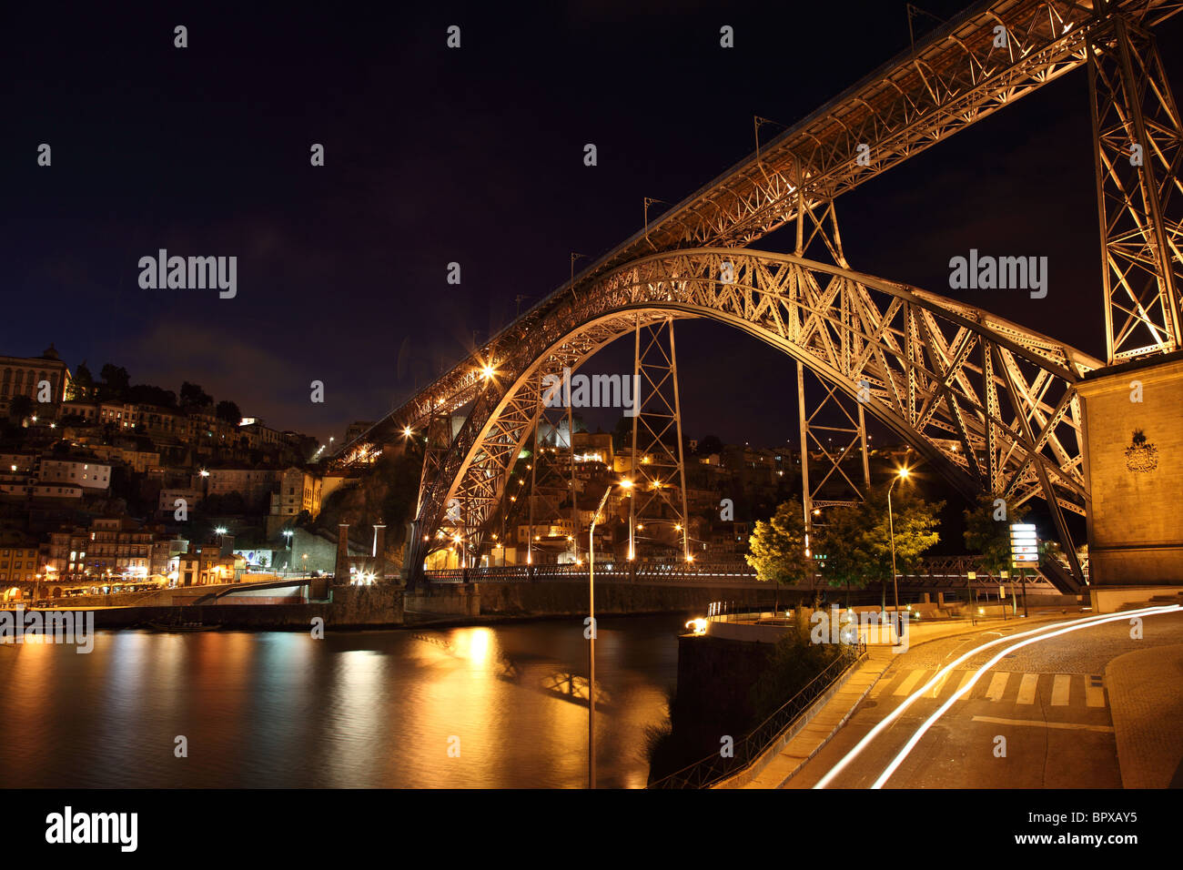 Dom Luis Bridge illuminated at night, Oporto Portugal Stock Photo - Alamy
