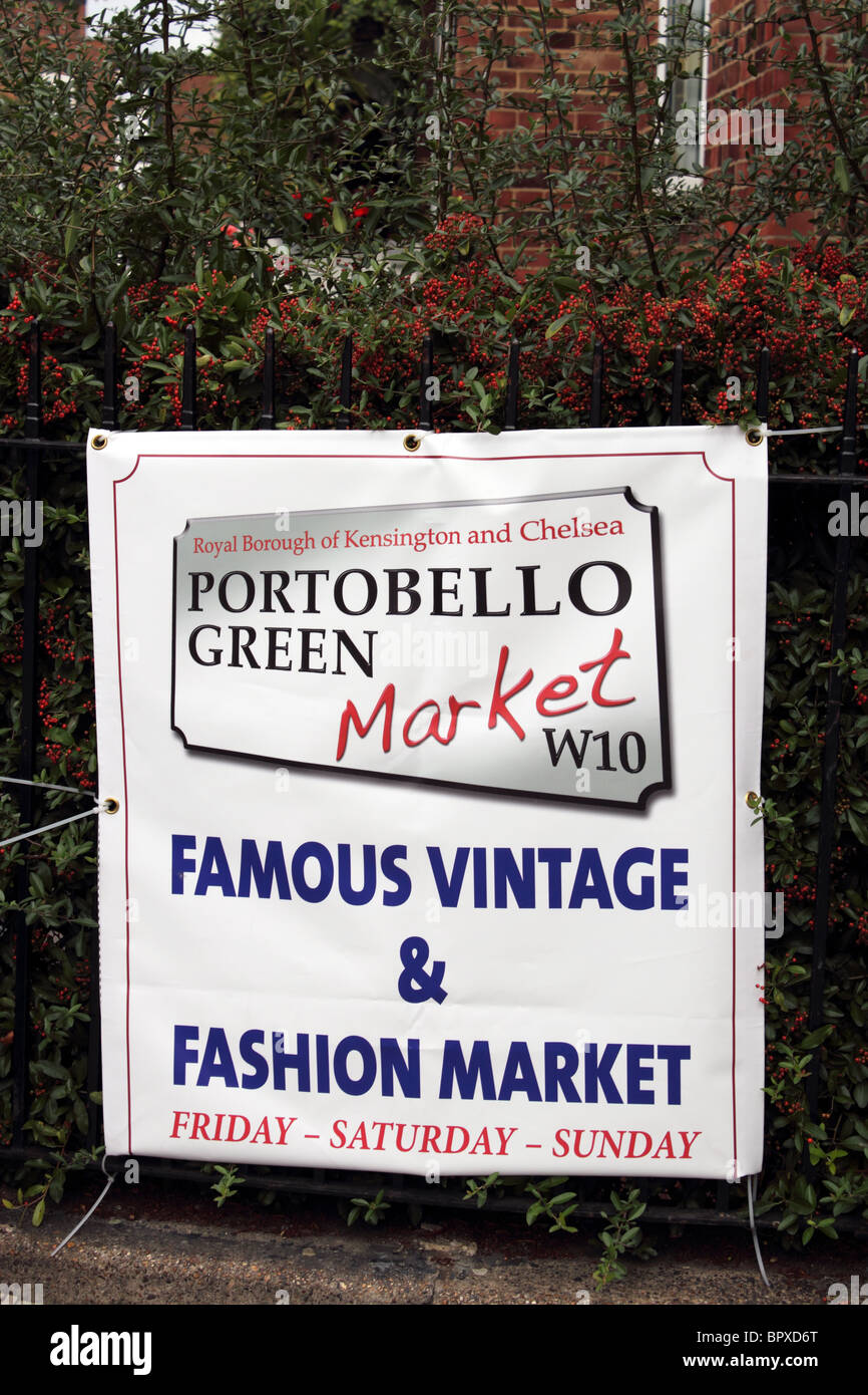 Sign advertising Portobello Green Market, London, England, UK Stock ...