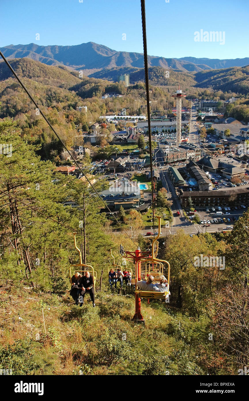 Gatlinburg Tennessee from the Gatlinburg Sky Lift chair ride Stock ...