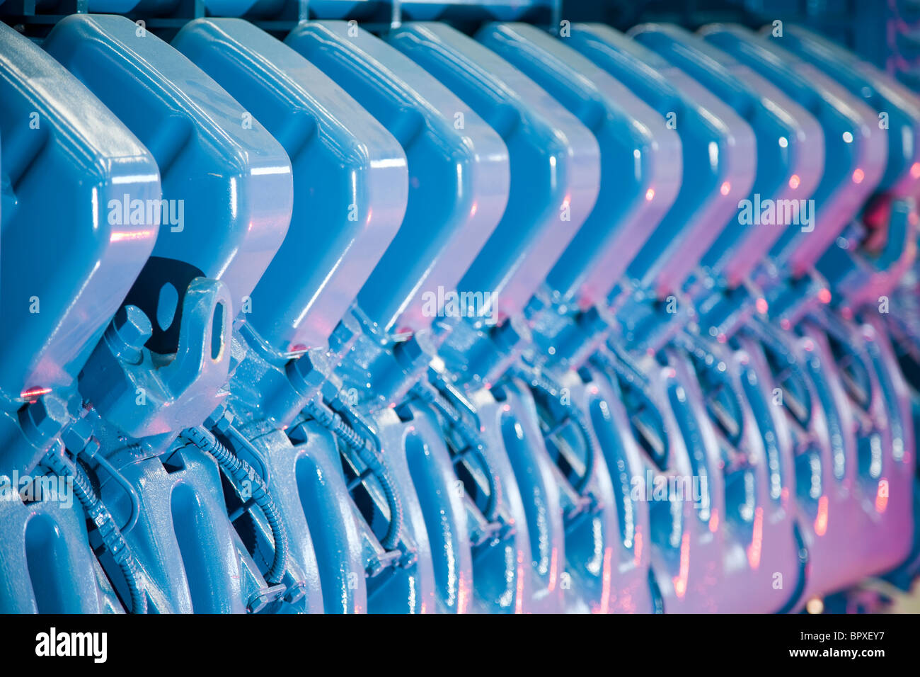 Blue colored Industrial engine detail Stock Photo - Alamy