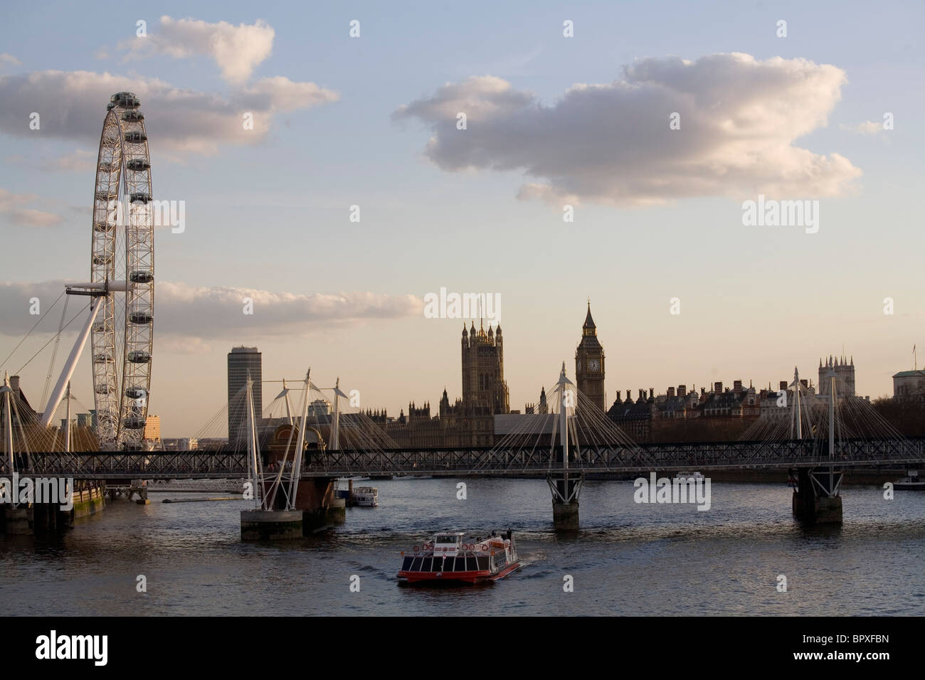 The River Thames from Waterloo Bridge with the London Eye South Bank ...