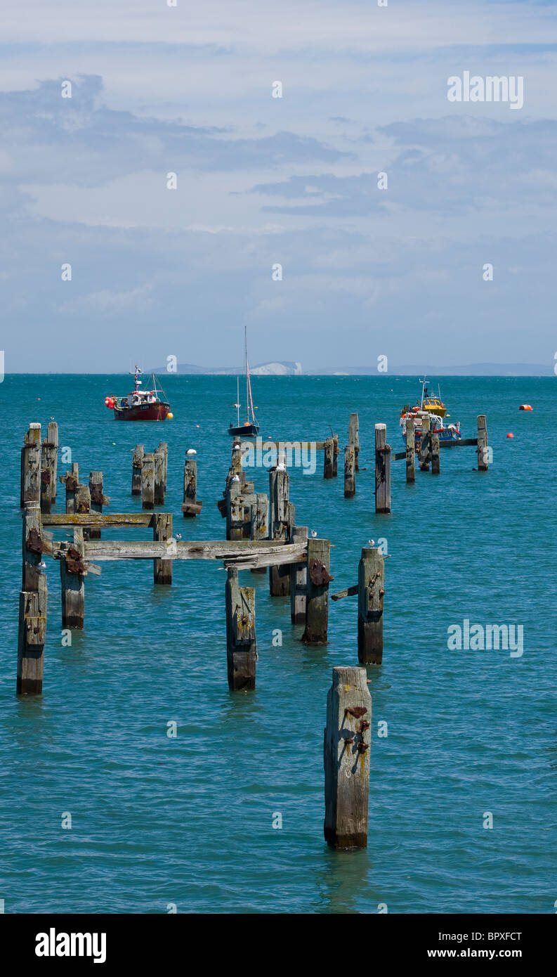 The remains of the old pier at Swanage, Dorset UK Stock Photo - Alamy