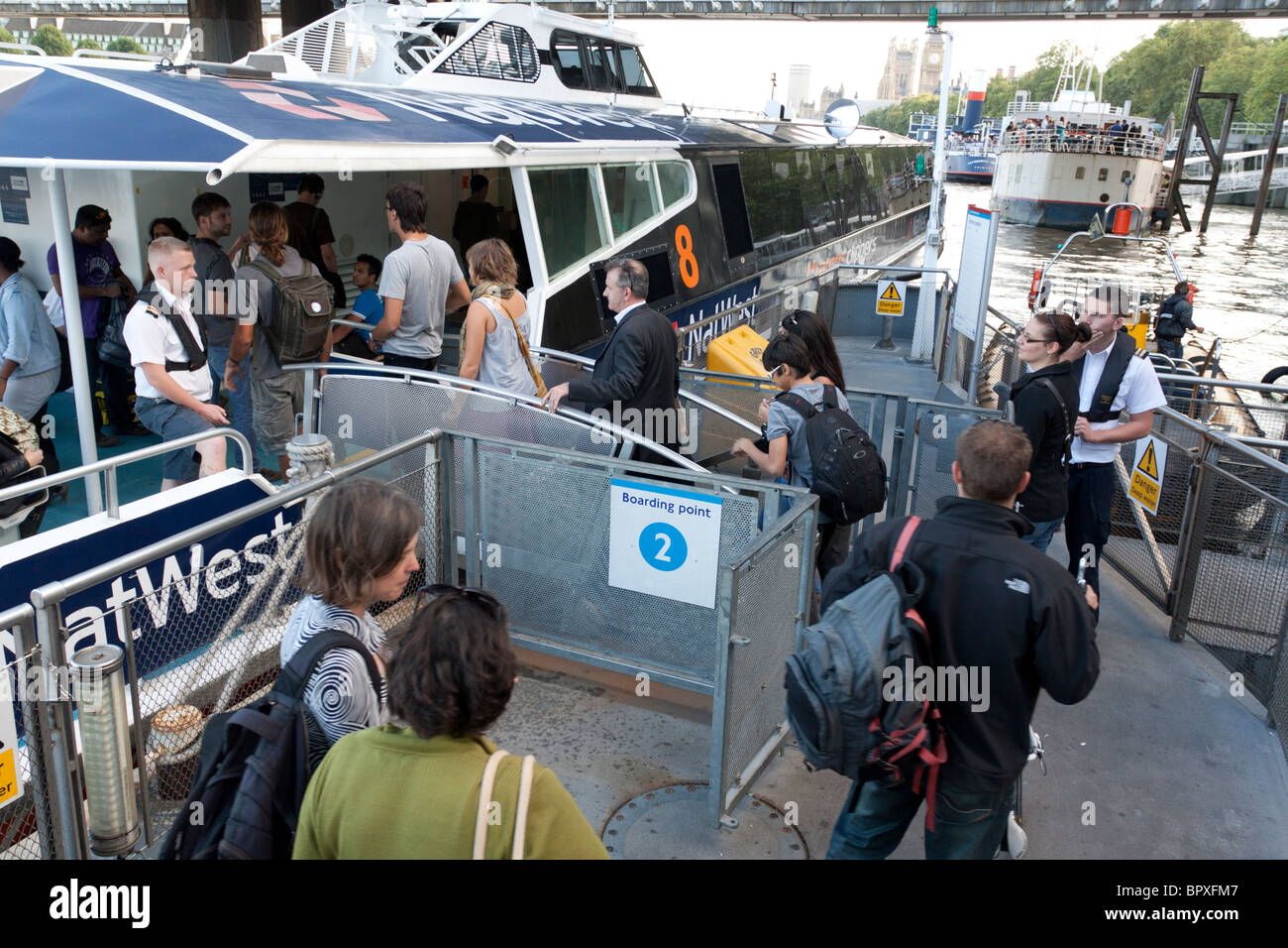 London River services - Thames Clipper - Embankment pier - London Stock ...