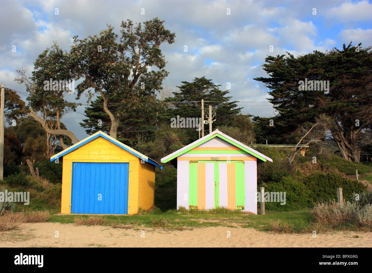 COLOURFUL TIMBER BEACH HOUSES MORNINGTON PENINSULA VICTORIA AUSTRALIA ...