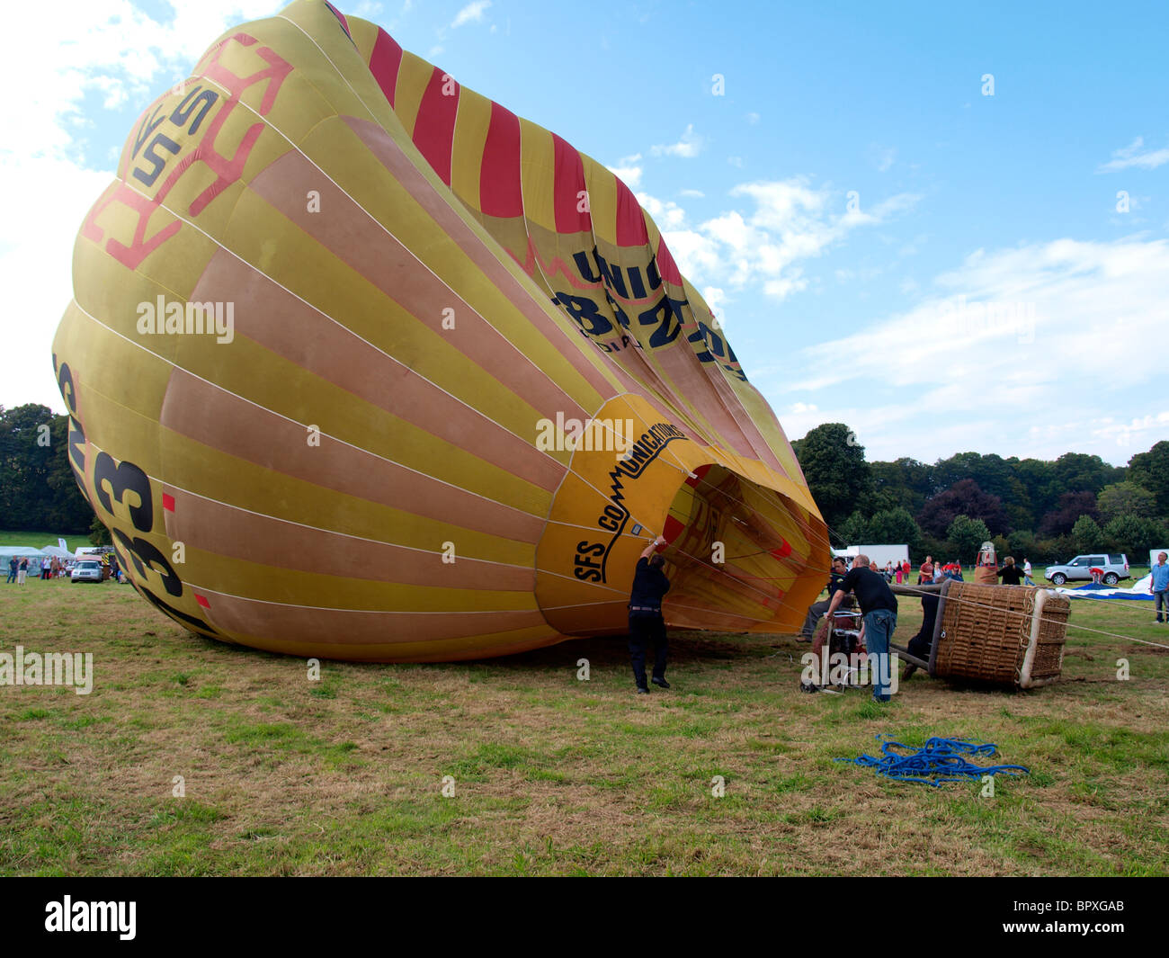Inflating a hot air balloon at The 2010 Westcountry Balloon Fiesta ...