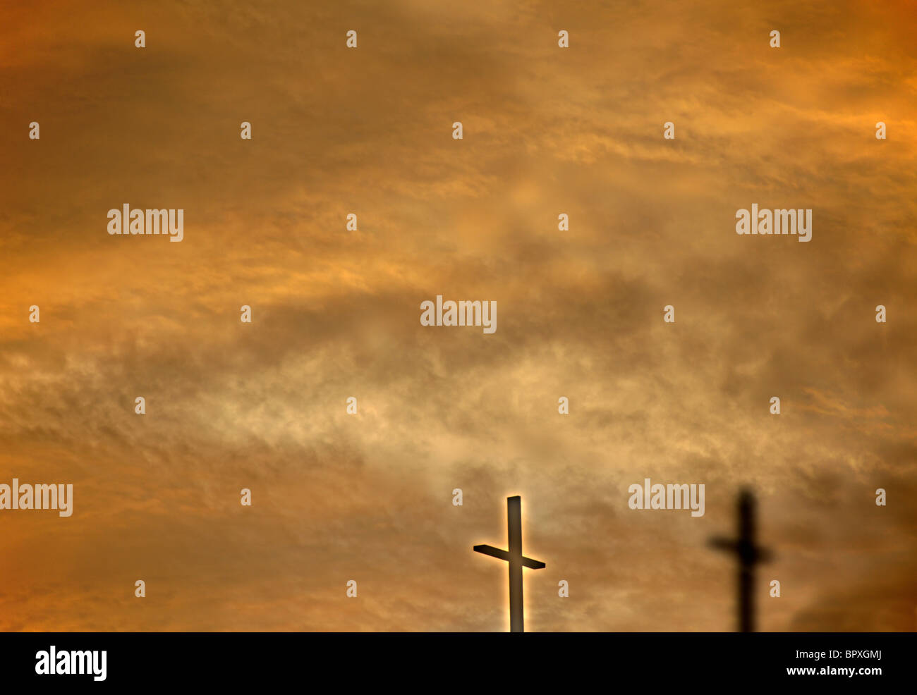 Cross silhouette with reflection on the sky Stock Photo - Alamy