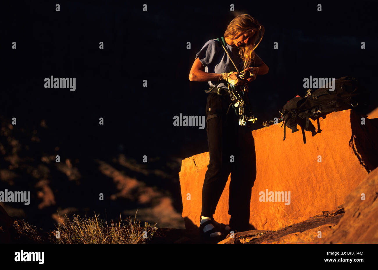 Climber -racking climbing gear Indian Creek, Utah Stock Photo - Alamy