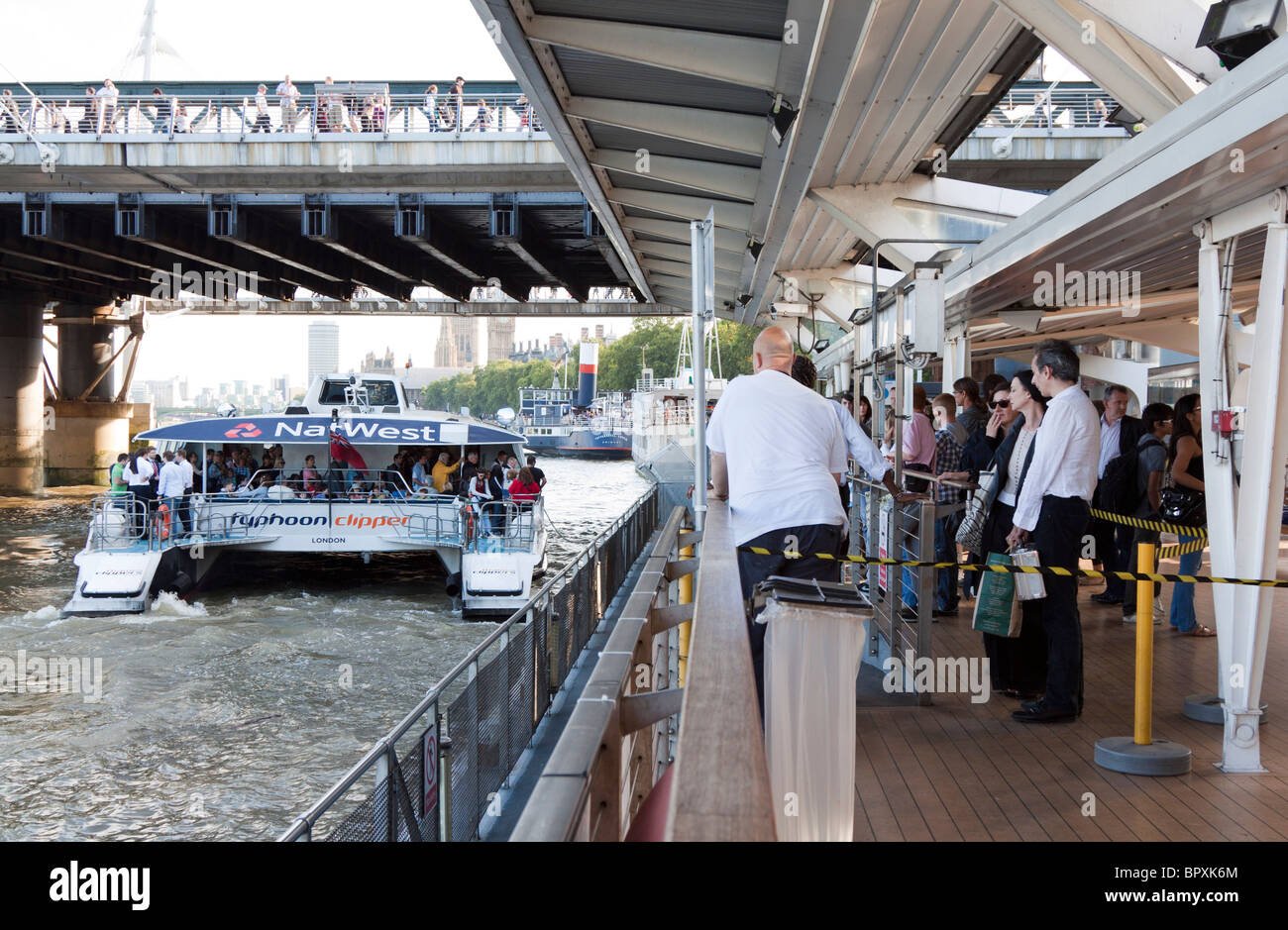 London River services - Thames Clipper - Embankment pier - London Stock ...