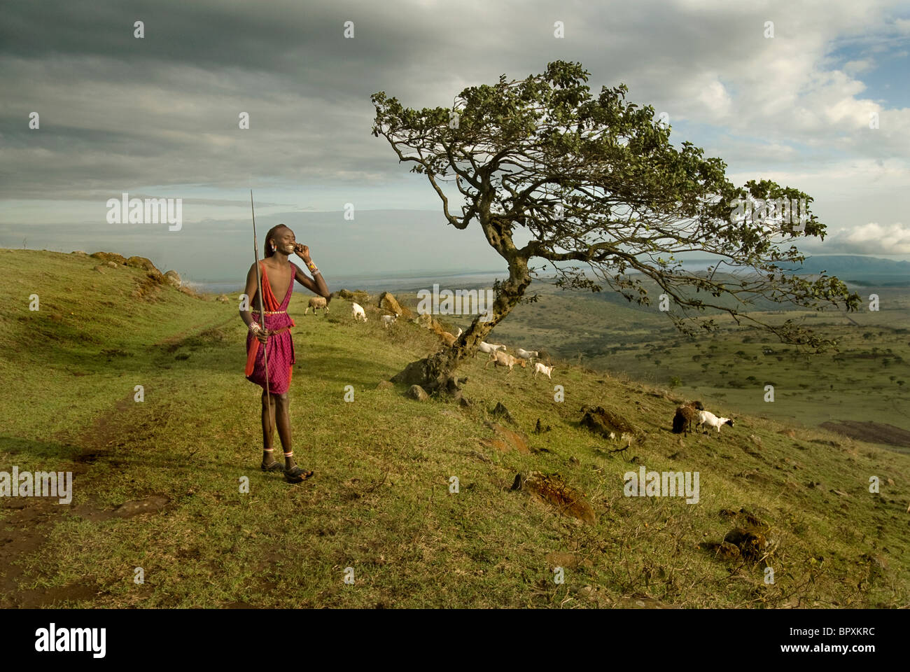 An African Masai tribesman uses technology and his cell phone to ...