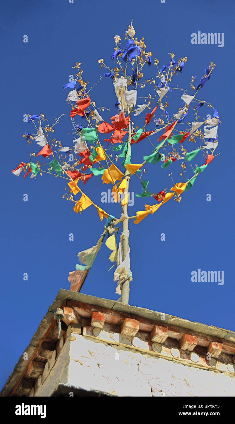Buddhist Prayer flags on roof of charnel house, Samye Monastery, Tibet ...