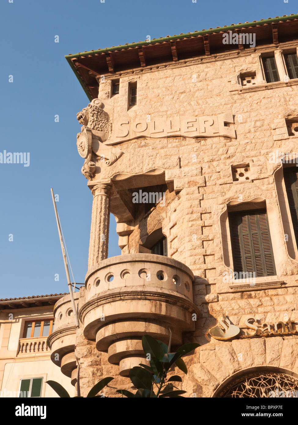 The Modernista style Banco de Soller building,now a branch of the Banco ...