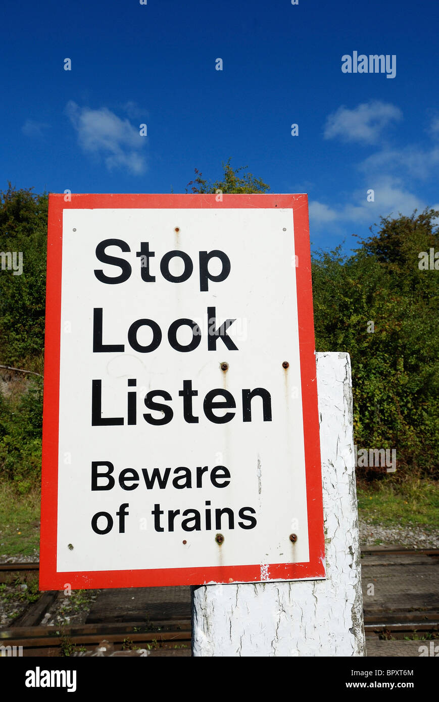 Beware of trains sign hi-res stock photography and images - Alamy