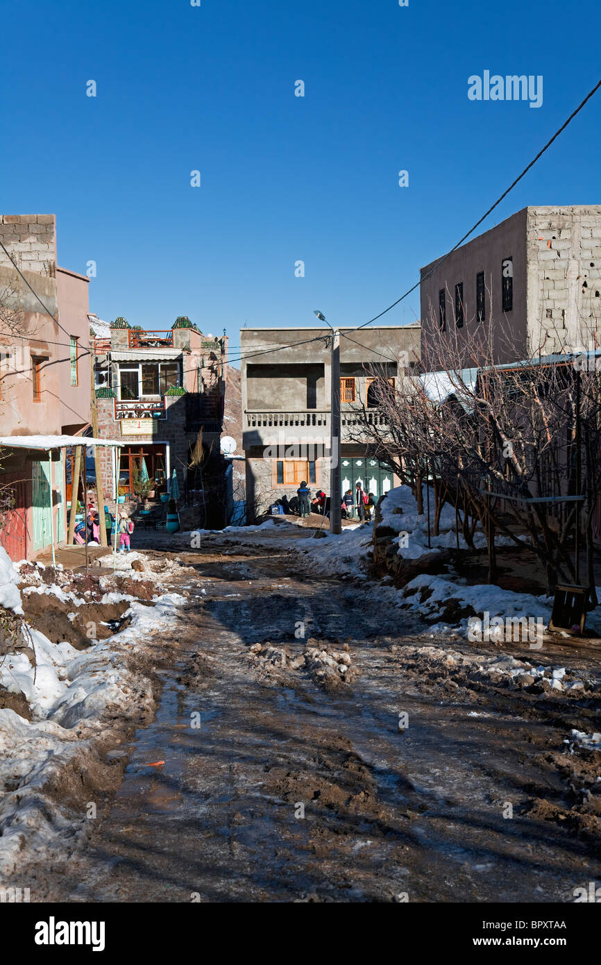 Imlil town centre in the wintertime, High Atlas Mountains, Morocco ...
