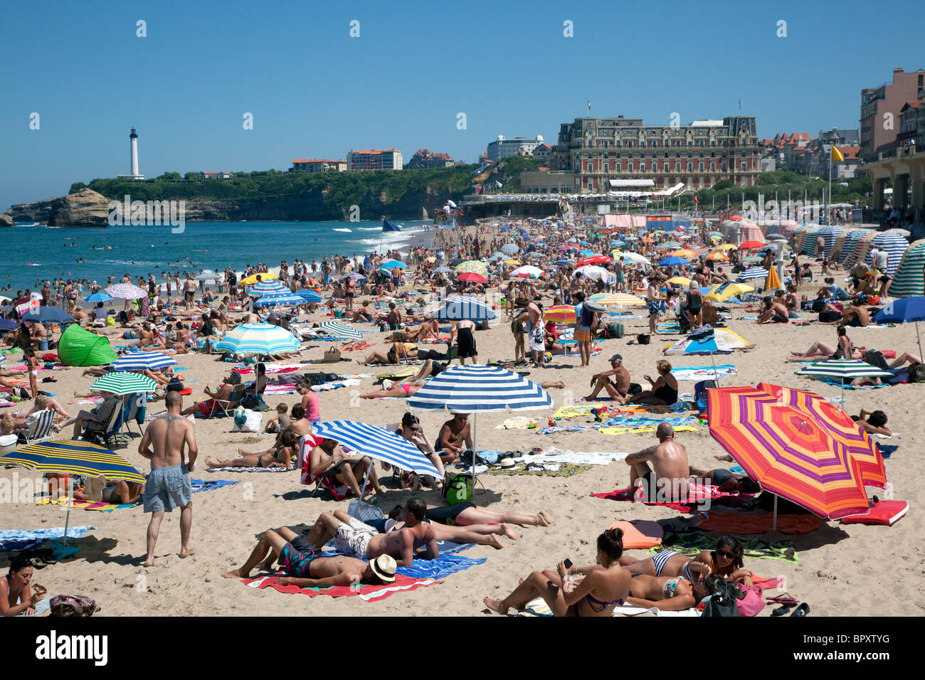 Crowded beach in August in Biarritz, France Stock Photo - Alamy