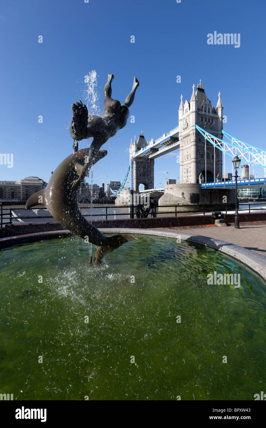 Girl with a Dolphin by David Wynne & Tower Bridge, St Katherine’s Dock ...