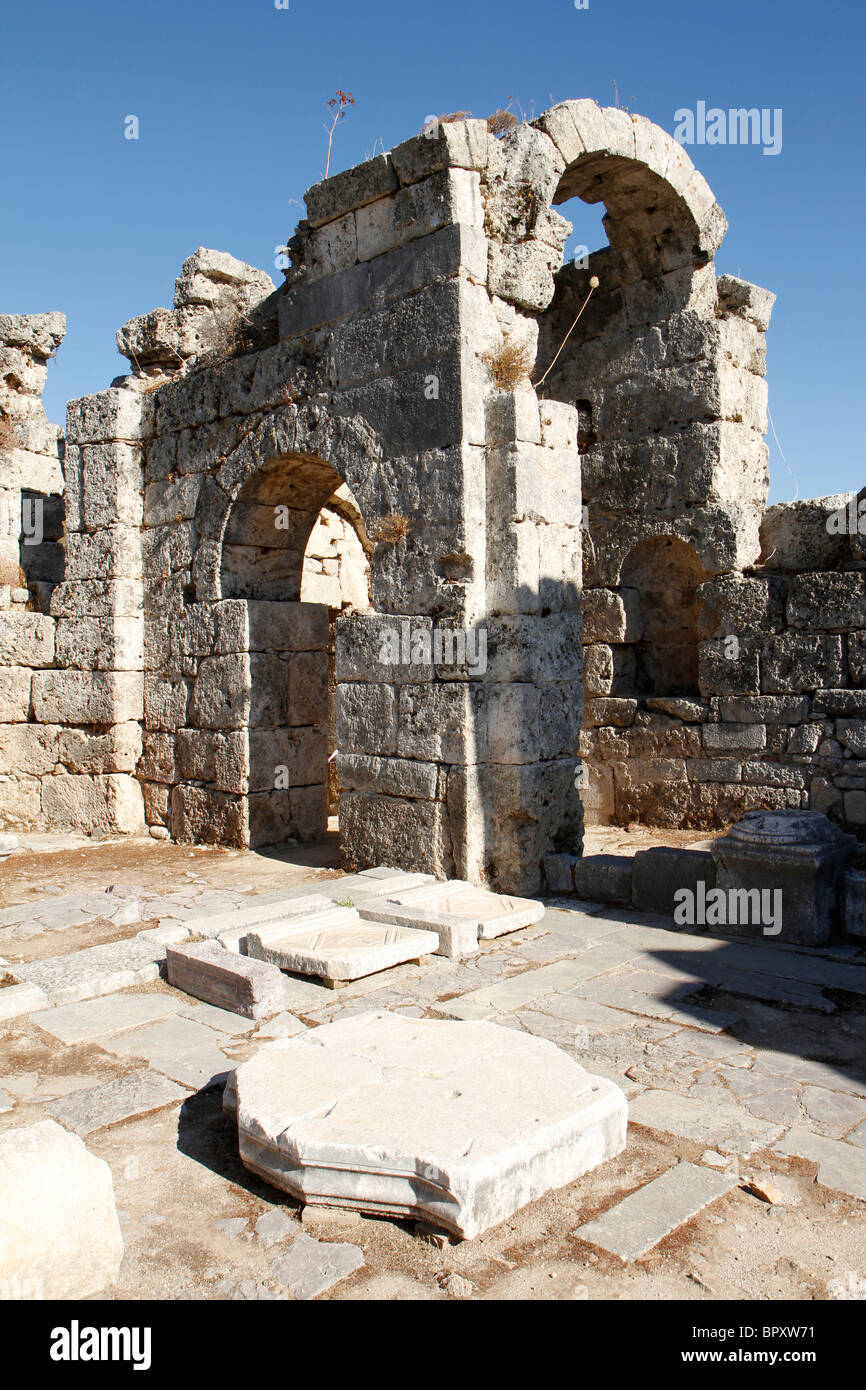 The ruined basilica of the ancient city of Caunos, Dalyan, Turkey Stock ...