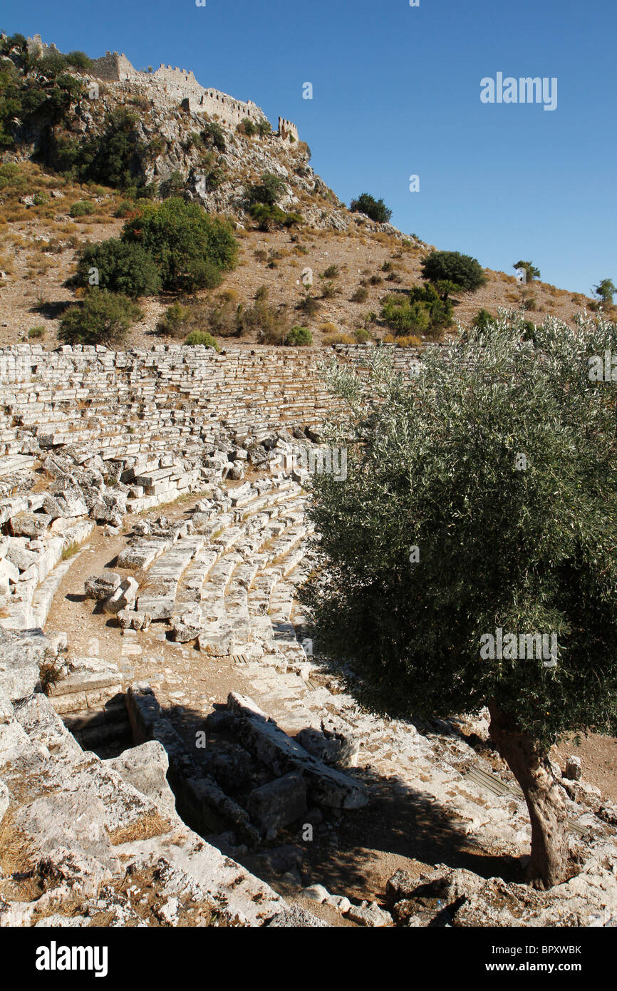 The ruined amphitheatre of the ancient city of Caunos, Dalyan, Turkey ...