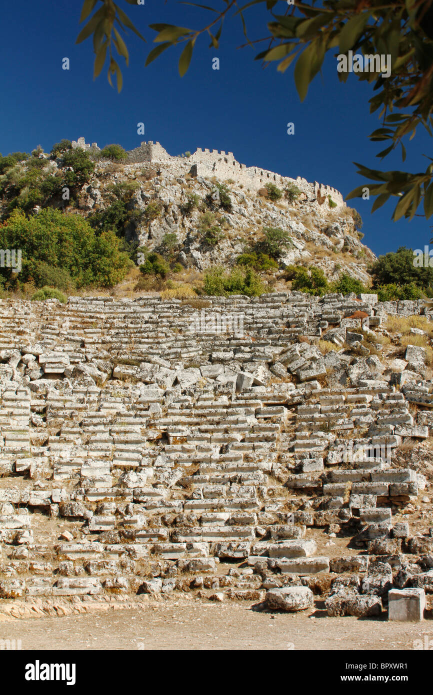 The ruined amphitheatre of the ancient city of Caunos, Dalyan, Turkey ...