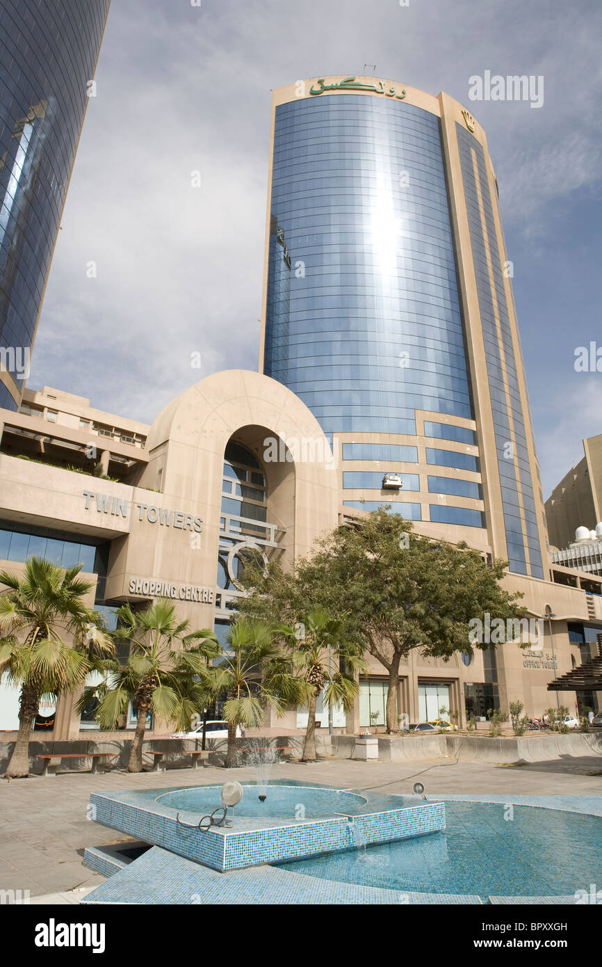 View of the Twin Towers from a square in Dubai Stock Photo - Alamy