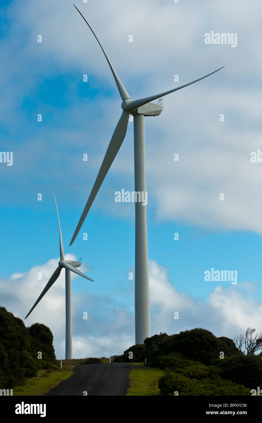 Wind power turbines at a wind farm near Portland in Victoria Australia ...