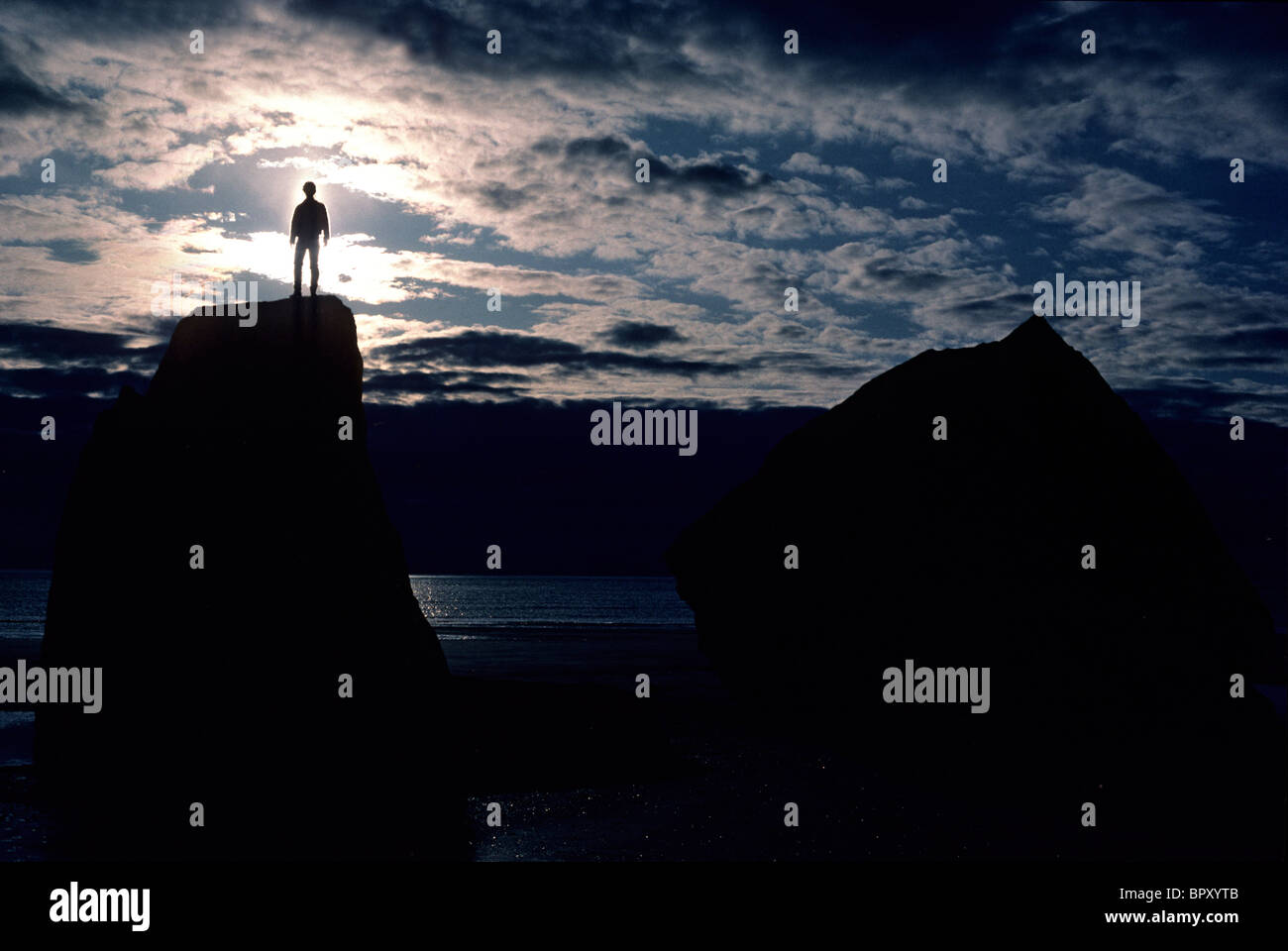 Man on top of large boulder on beach, Kenai, Alaska Stock Photo - Alamy