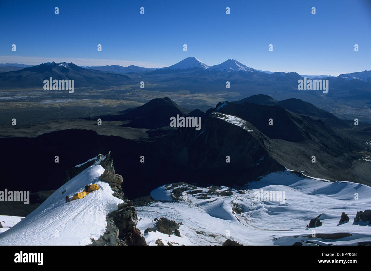 A climbers camp in the Cordillera Occidental Range, Bolivia Stock Photo ...