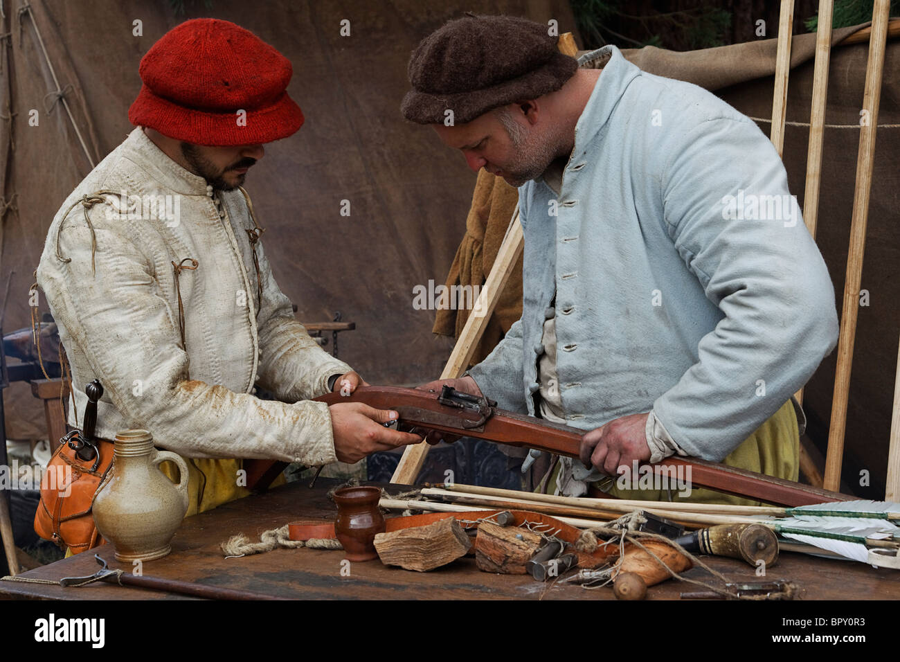 Tudor Weapon Smiths Repair a Matchlock Musket for Trayned Bands or the ...